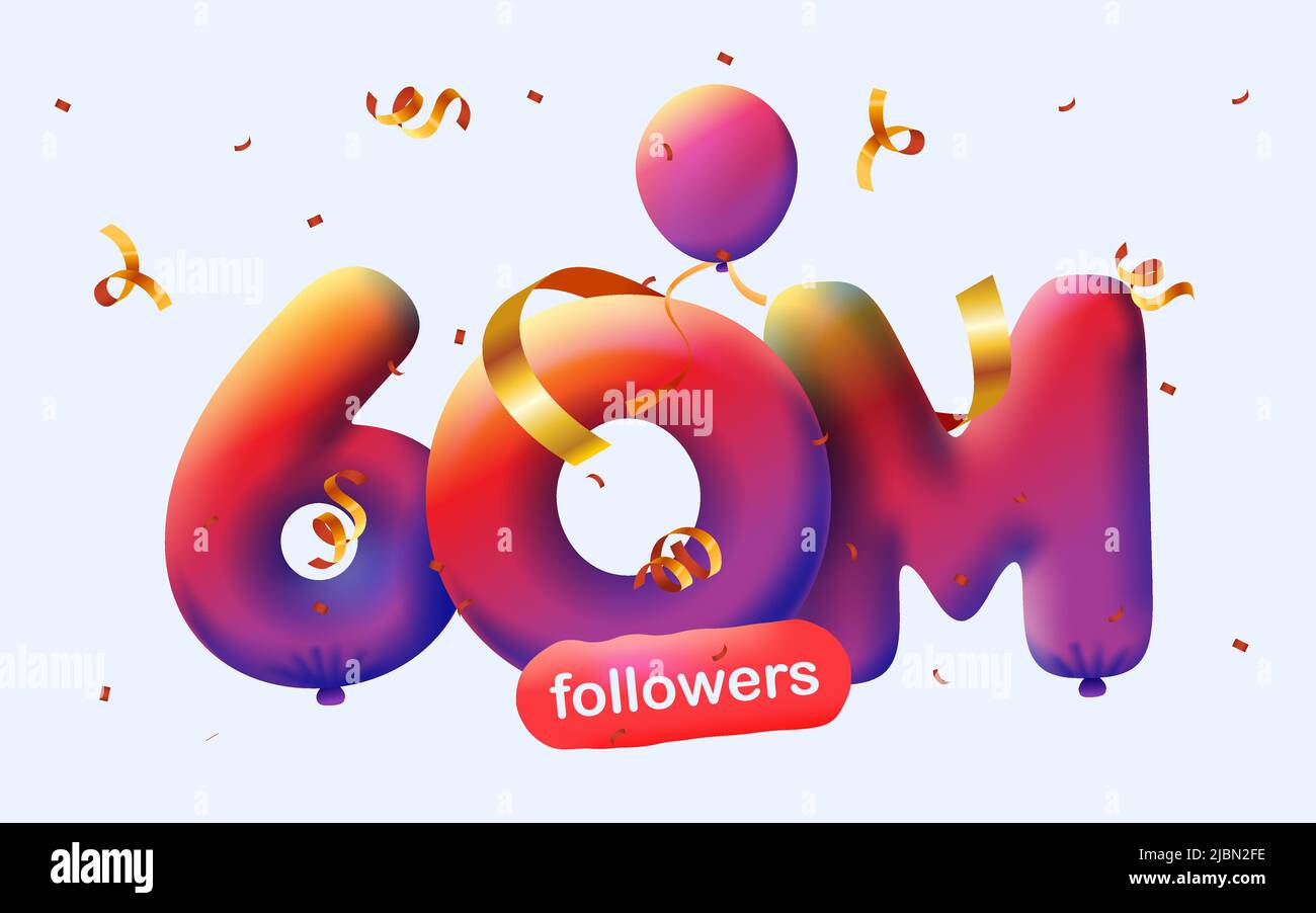 Banner With 60m Followers Thank You In Form 3d Red Balloons And