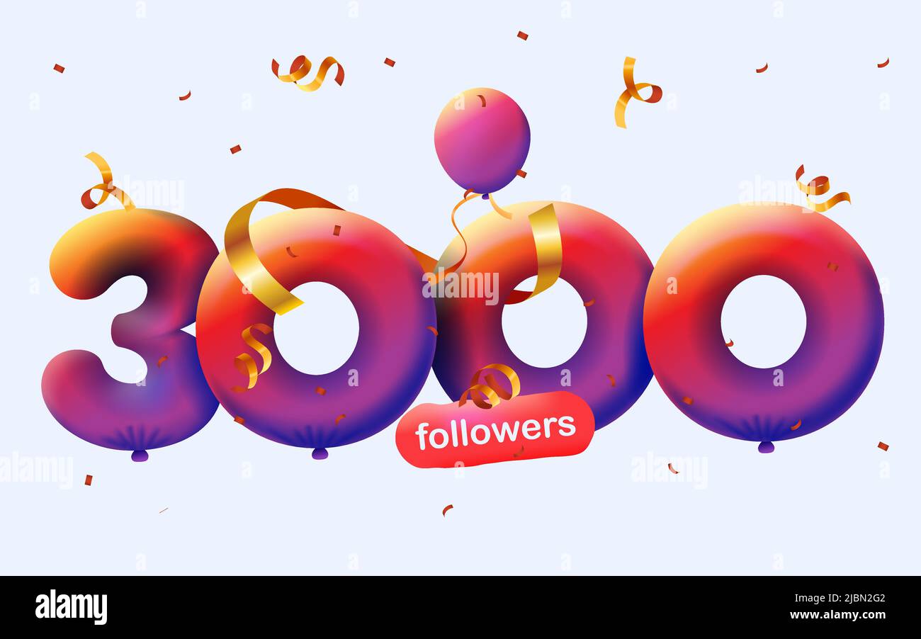 Banner with 3K followers thank you in form of 3d red balloons and ...
