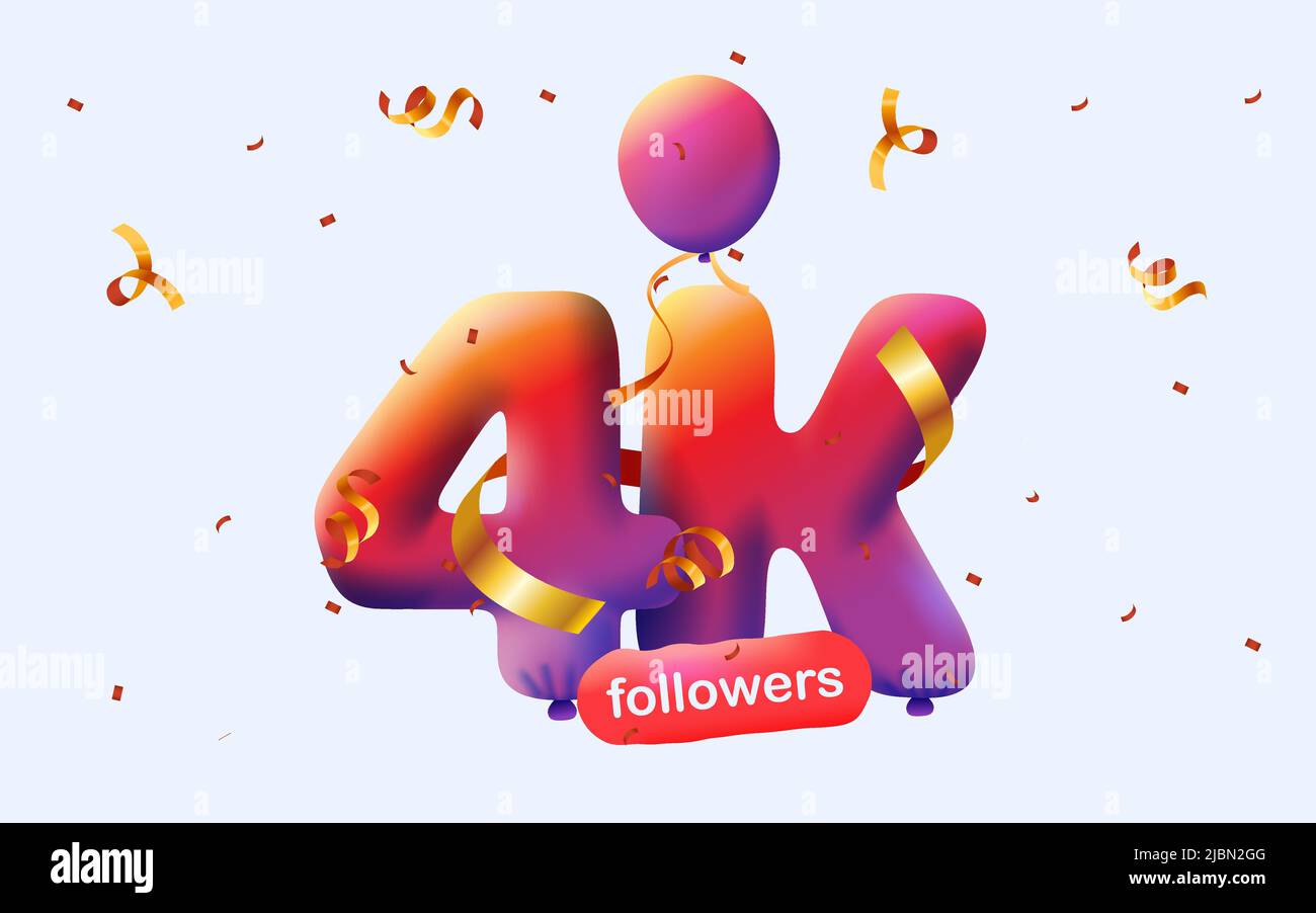 Banner With 4k Followers Thank You In Form 3d Red Balloons And Colorful