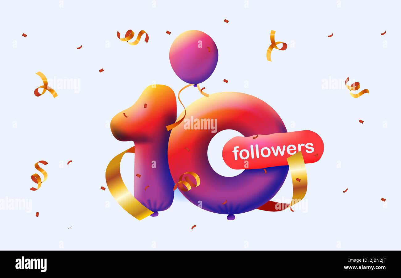 Banner With 10 Followers Thank You In Form Of 3d Red Balloons And