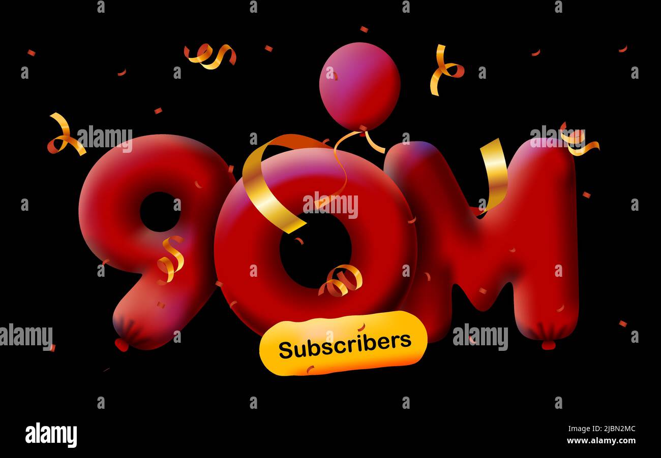 Banner With 90m Followers Thank You In Form 3d Red Balloons And