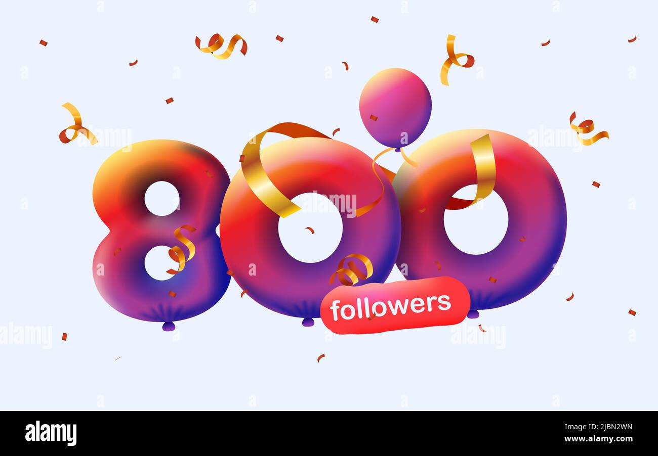 Banner With 800 Followers Thank You In Form Of 3d Red Balloons And