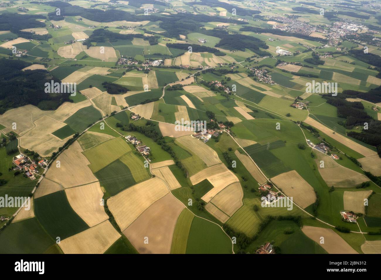 farmed fields Munchen bavaria germany area aerial landscape from ...