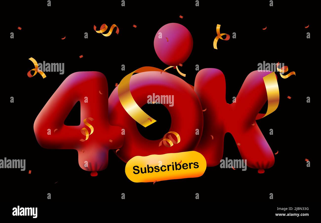 Banner with 40K followers thank you in form 3d red balloons and ...