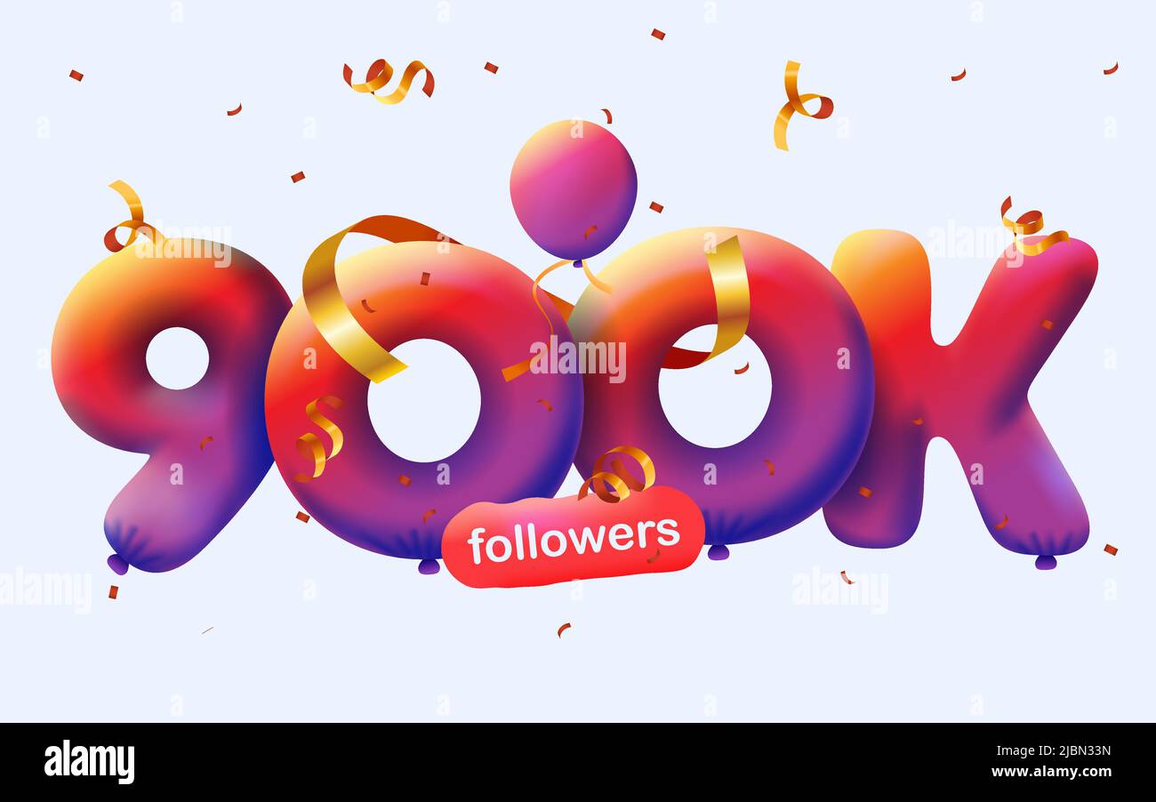 Banner With 900k Followers Thank You In Form 3d Red Balloons And