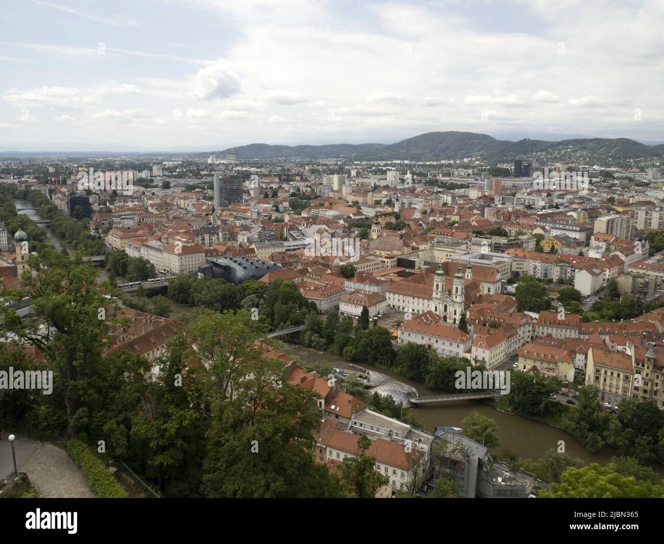 Graz Austria aerial panorama from clock tower view Stock Photo - Alamy