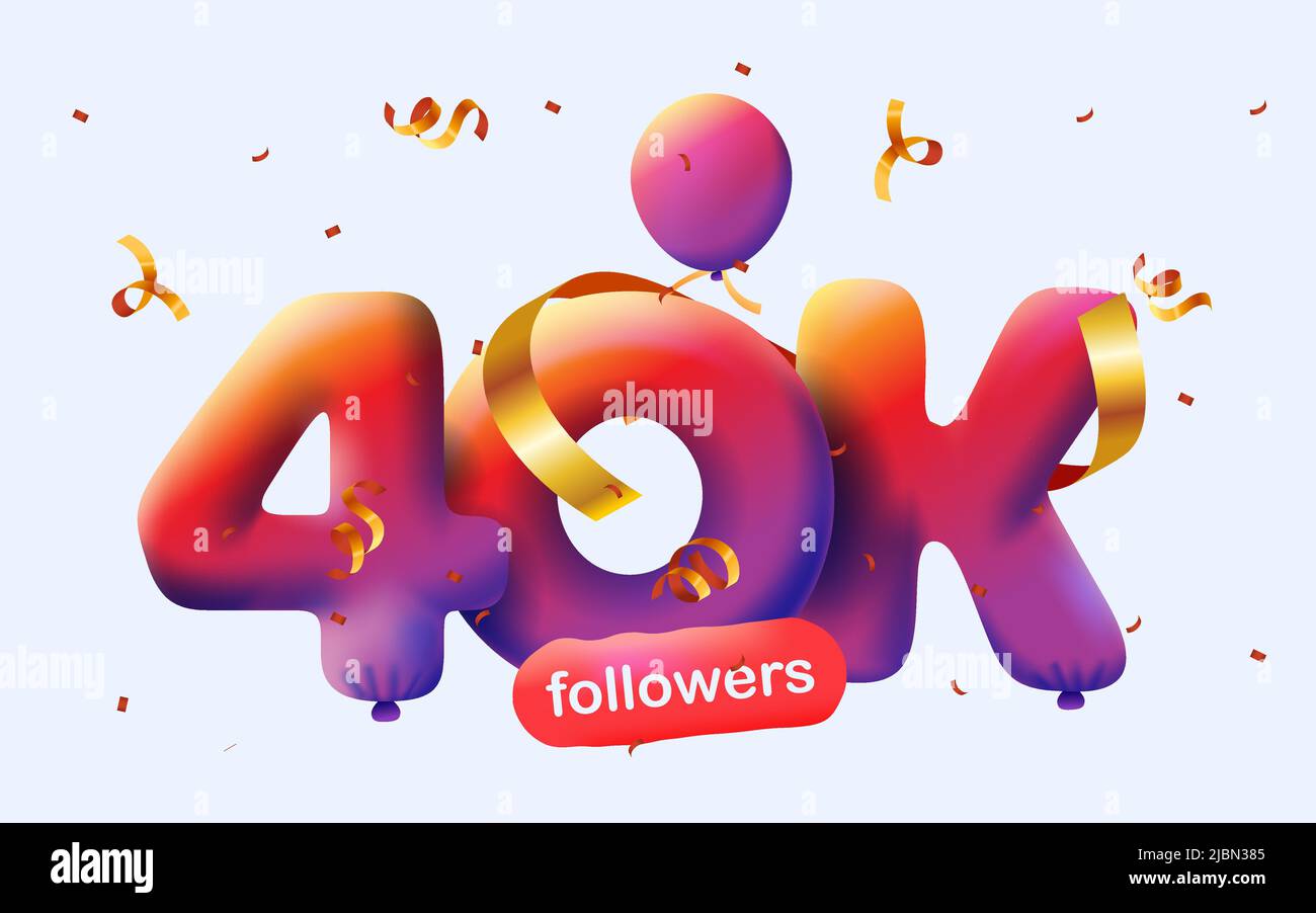 Banner With 40k Followers Thank You In Form 3d Red Balloons And