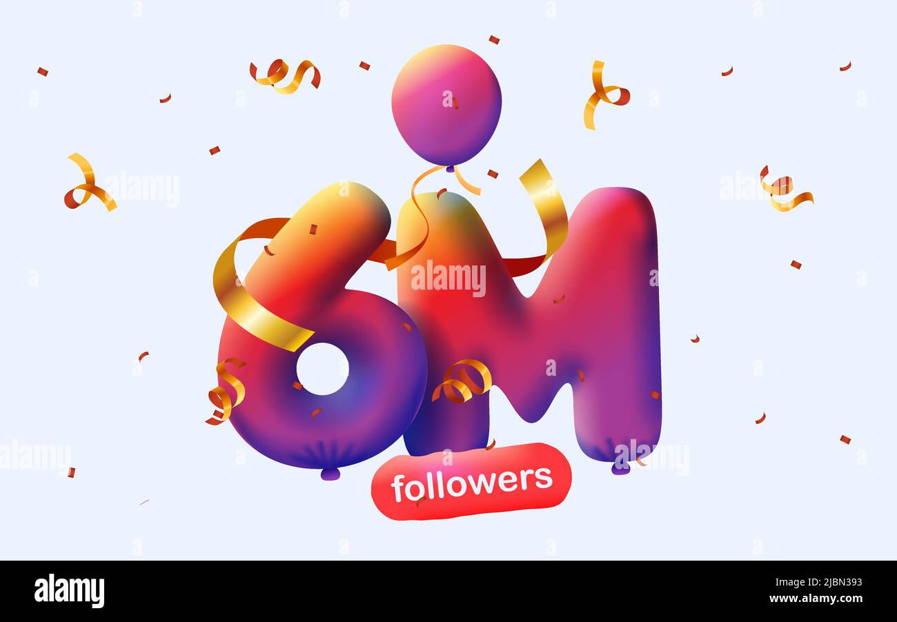 Banner With 6m Followers Thank You In Form Of 3d Red Balloons And