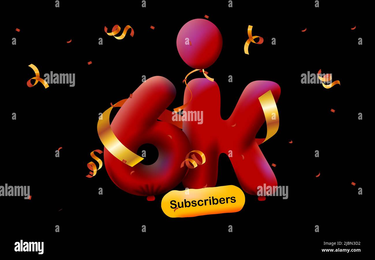 Banner with 6K followers thank you in form 3d red balloons and colorful ...