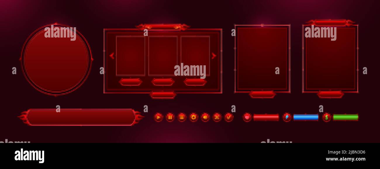 Game menu interface ui elements, buttons, progress bars, settings, login and password board. Gui ...