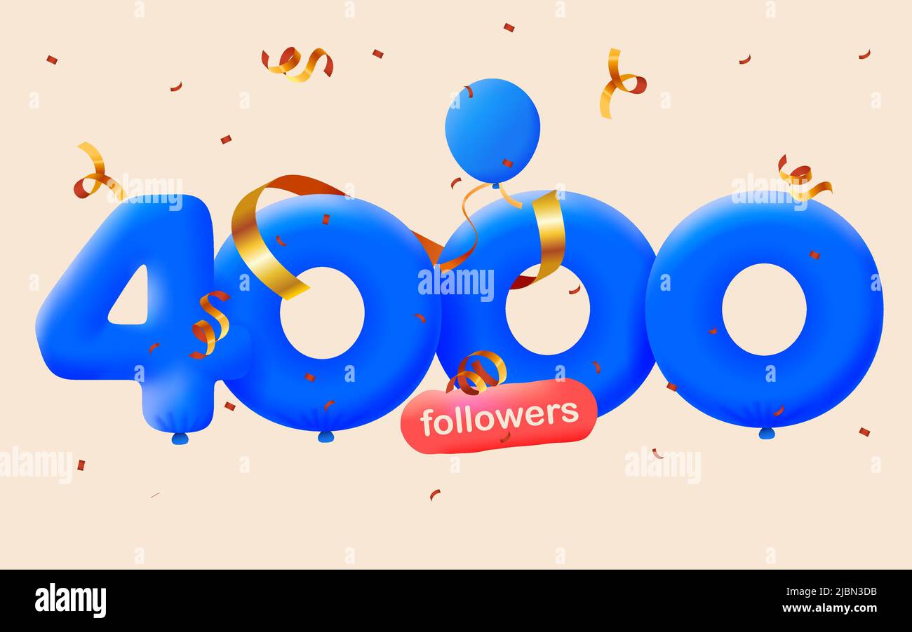 Banner With 4k Followers Thank You In Form Of 3d Blue Balloons And