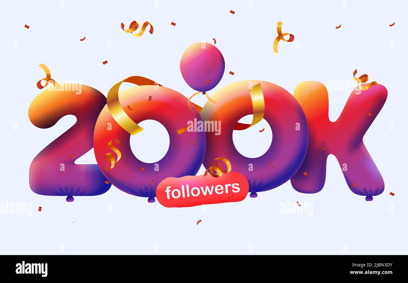 Banner with 200K followers thank you in form 3d red balloons and ...