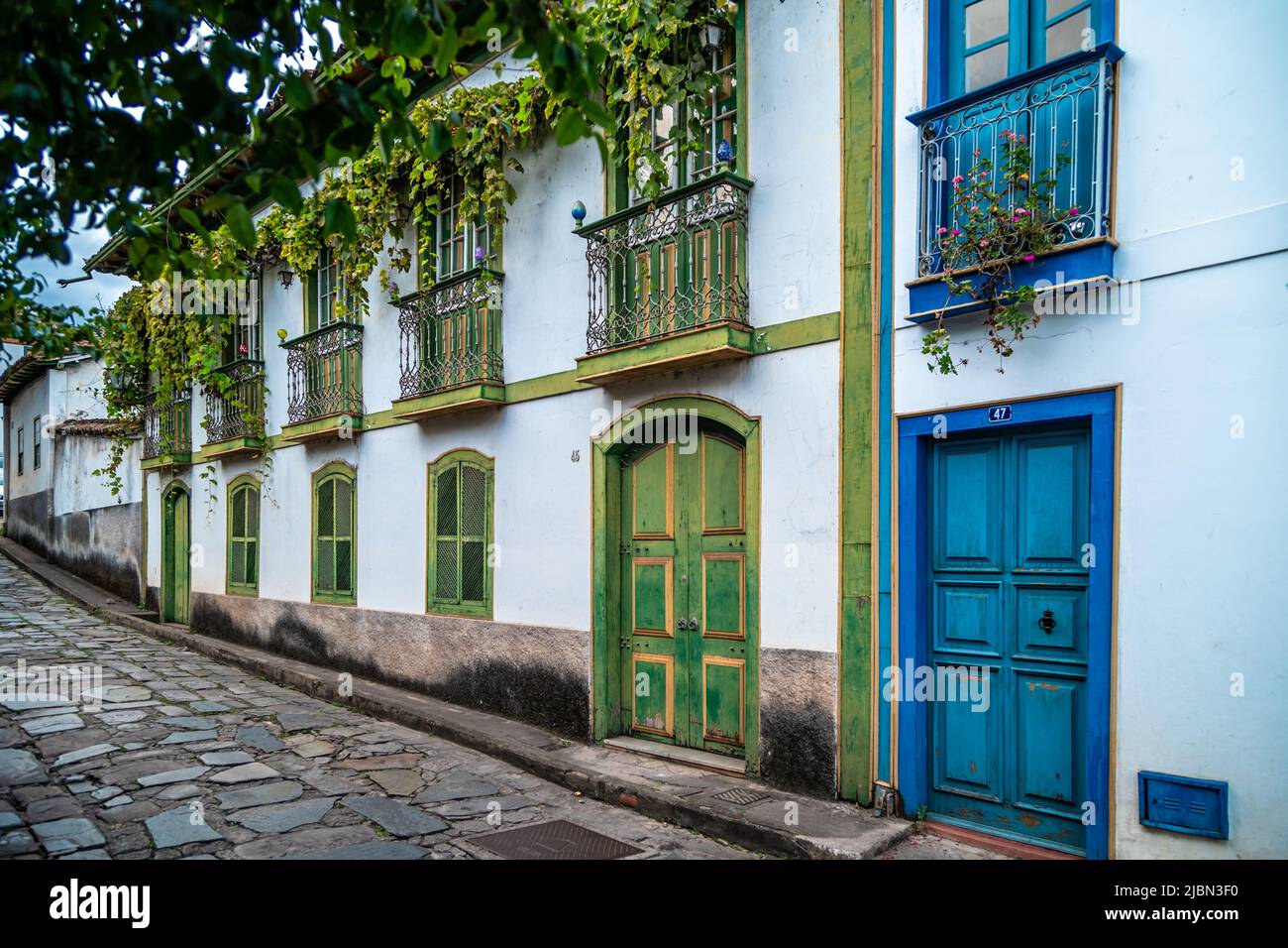 Colorful houses on the street of Diamantina in Brazil in South America ...