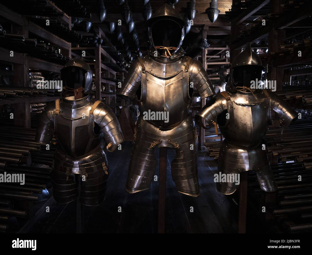 many medieval iron metal armors detail Stock Photo - Alamy