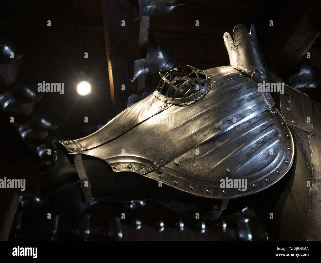 many medieval iron metal armors detail Stock Photo - Alamy