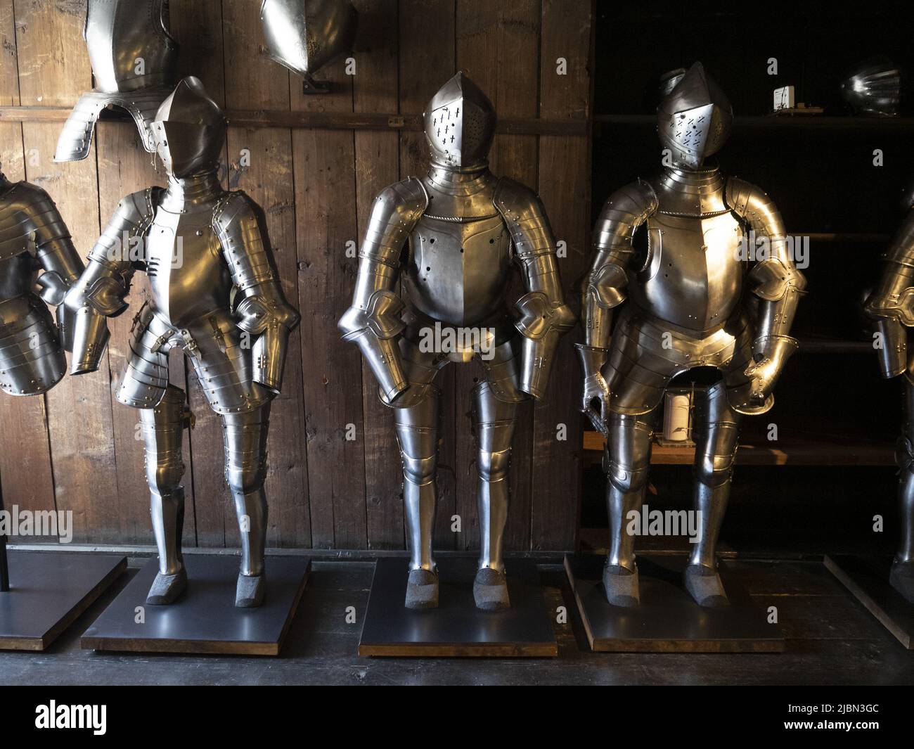 many medieval iron metal armors detail Stock Photo - Alamy
