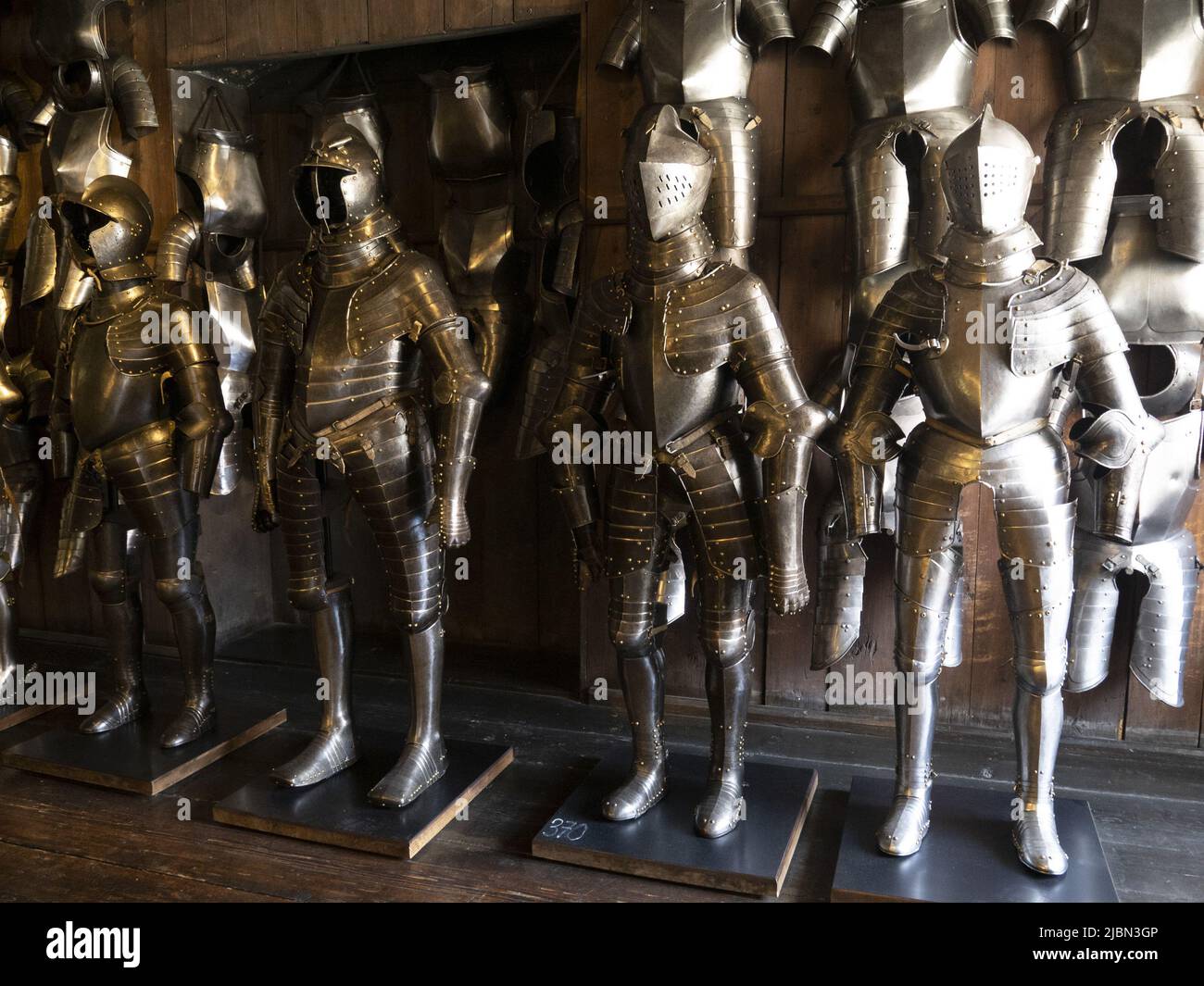 many medieval iron metal armors detail Stock Photo - Alamy