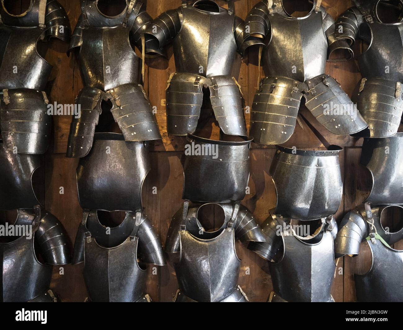 many medieval iron metal armors detail Stock Photo - Alamy