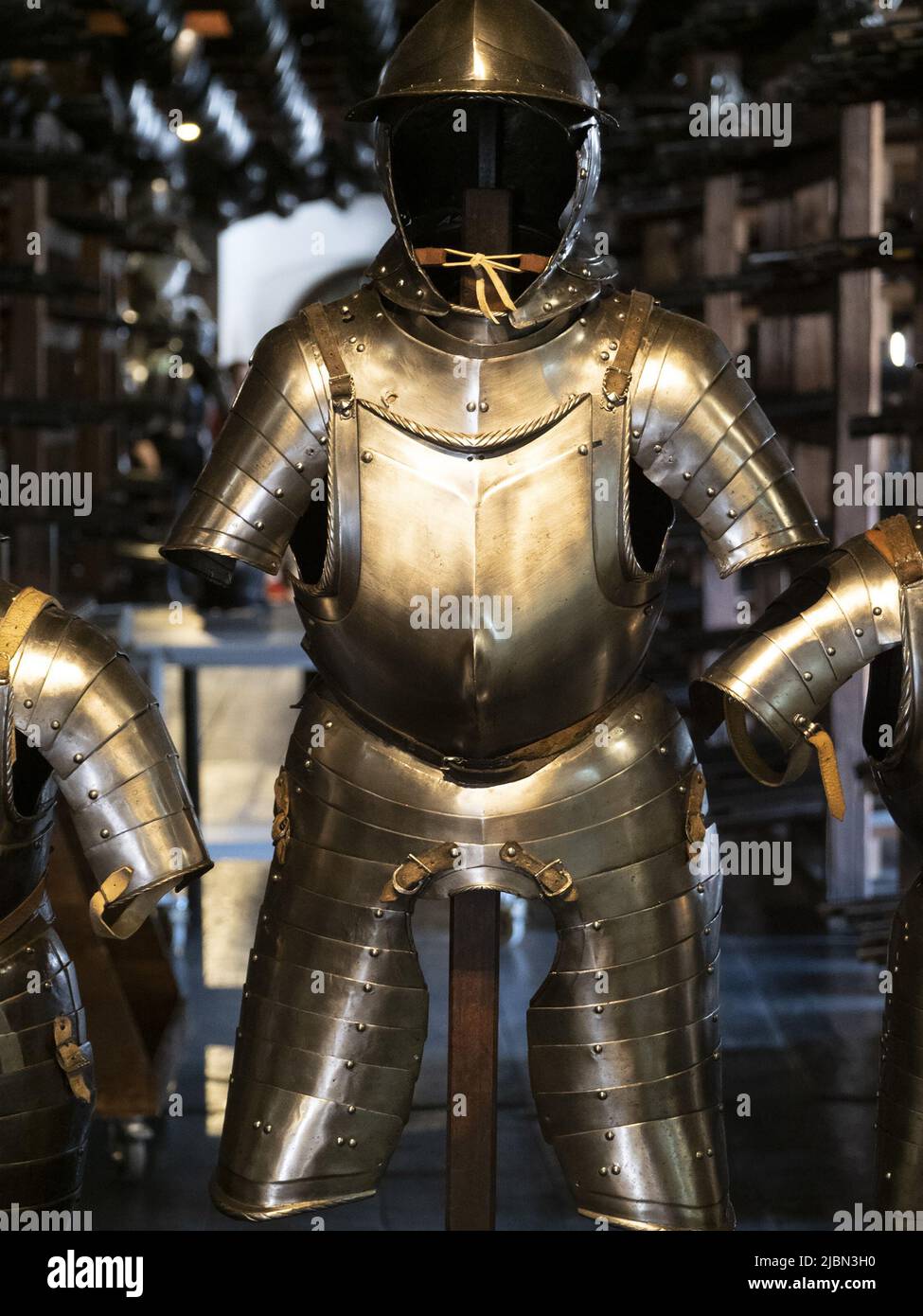 many medieval iron metal armors detail Stock Photo - Alamy