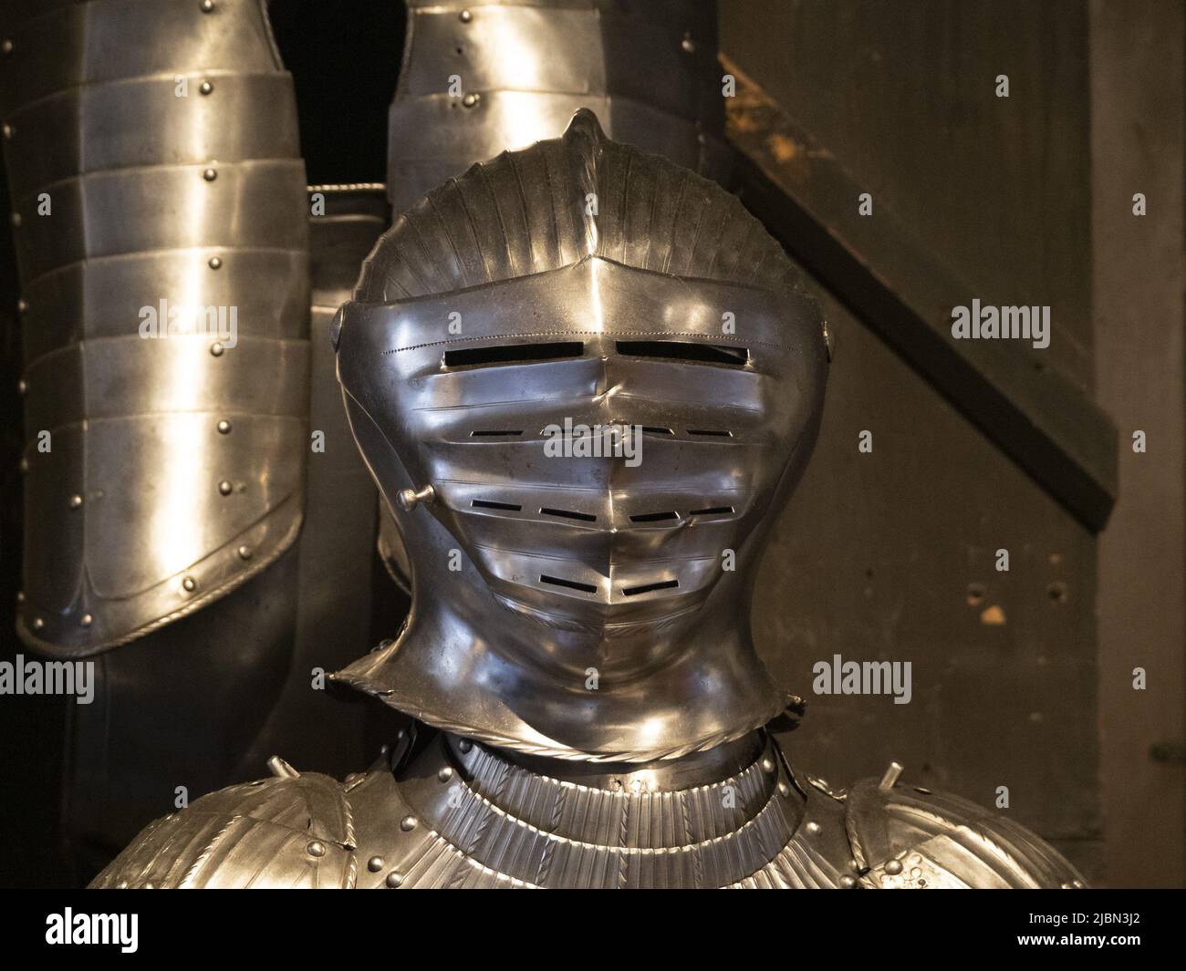 many medieval iron metal helm detail Stock Photo - Alamy