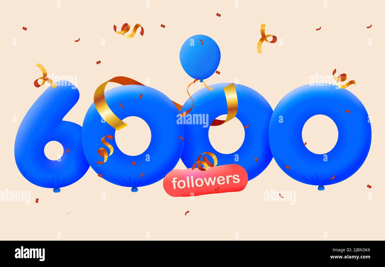 Banner with 6K followers thank you in form of 3d blue balloons and ...