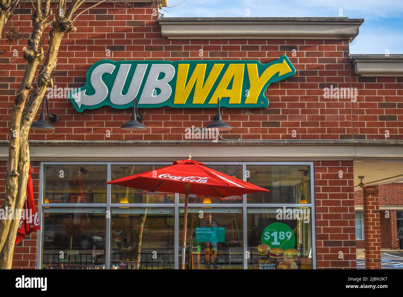 Subway sandwich shop's exterior facade brand and logo signage on a ...