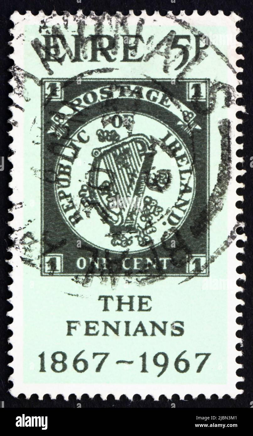 IRELAND - CIRCA 1967: a stamp printed in the Ireland shows One Cent ...