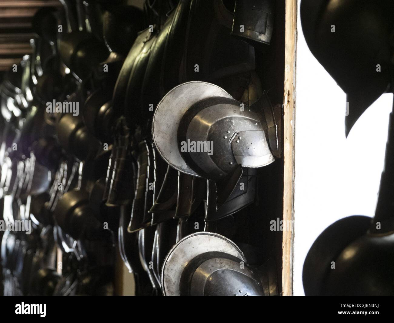 many medieval iron metal helm detail Stock Photo - Alamy