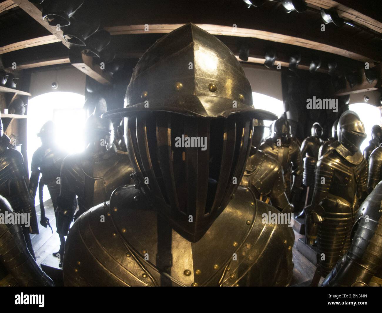 many medieval iron metal armors detail Stock Photo - Alamy