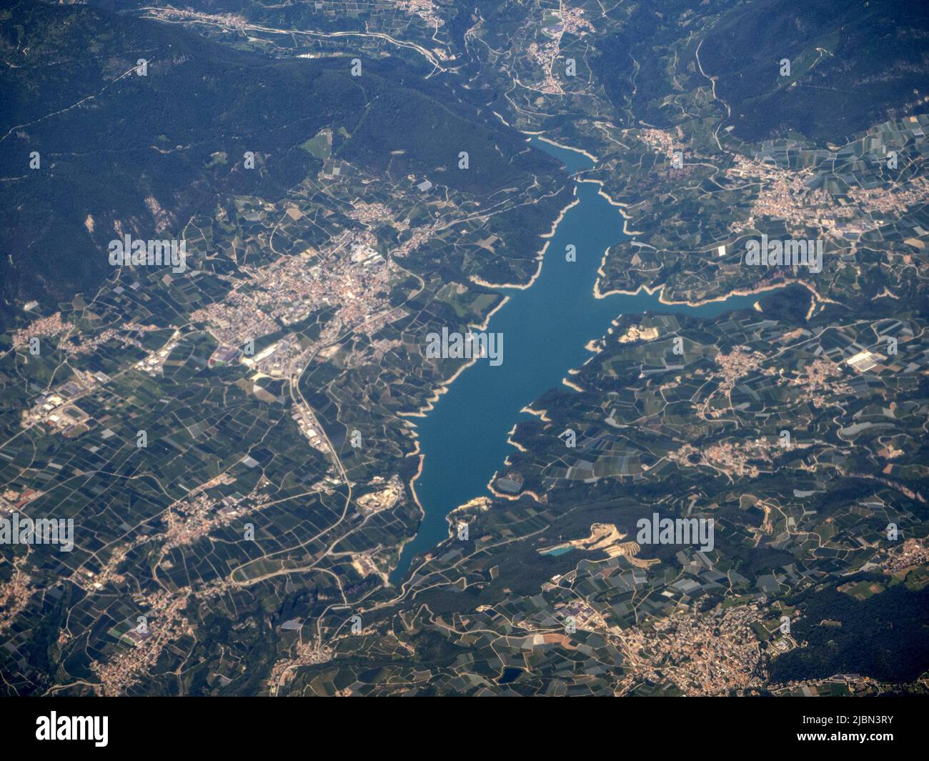 Santa giustina lake aerial view from airplane panorama Stock Photo - Alamy