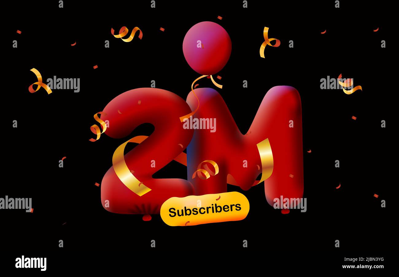 Banner With 2m Followers Thank You In Form Of 3d Red Balloons And