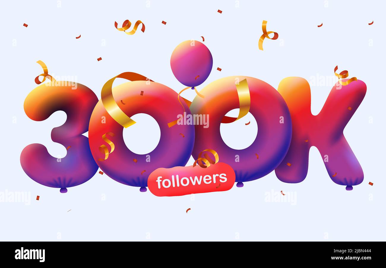 Banner With 300k Followers Thank You In Form 3d Red Balloons And