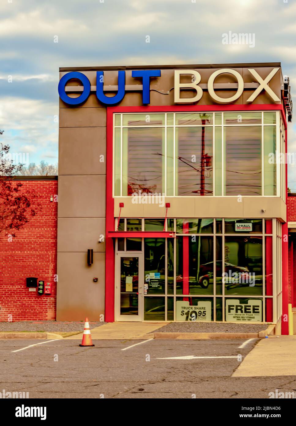 The Out Box self storage rental business' exterior facade brand and ...