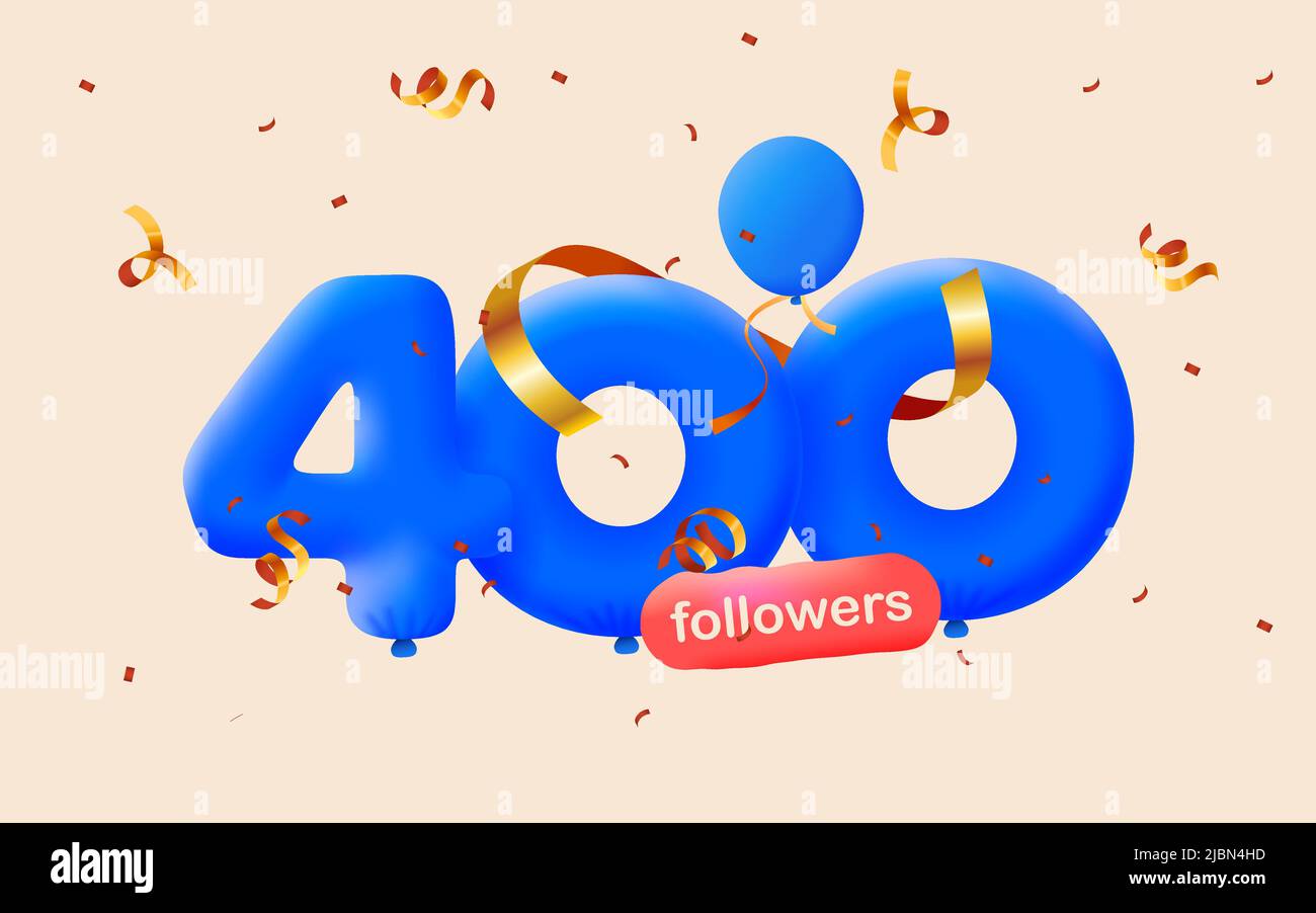 Banner with 400 followers thank you in form of 3d blue balloons and ...