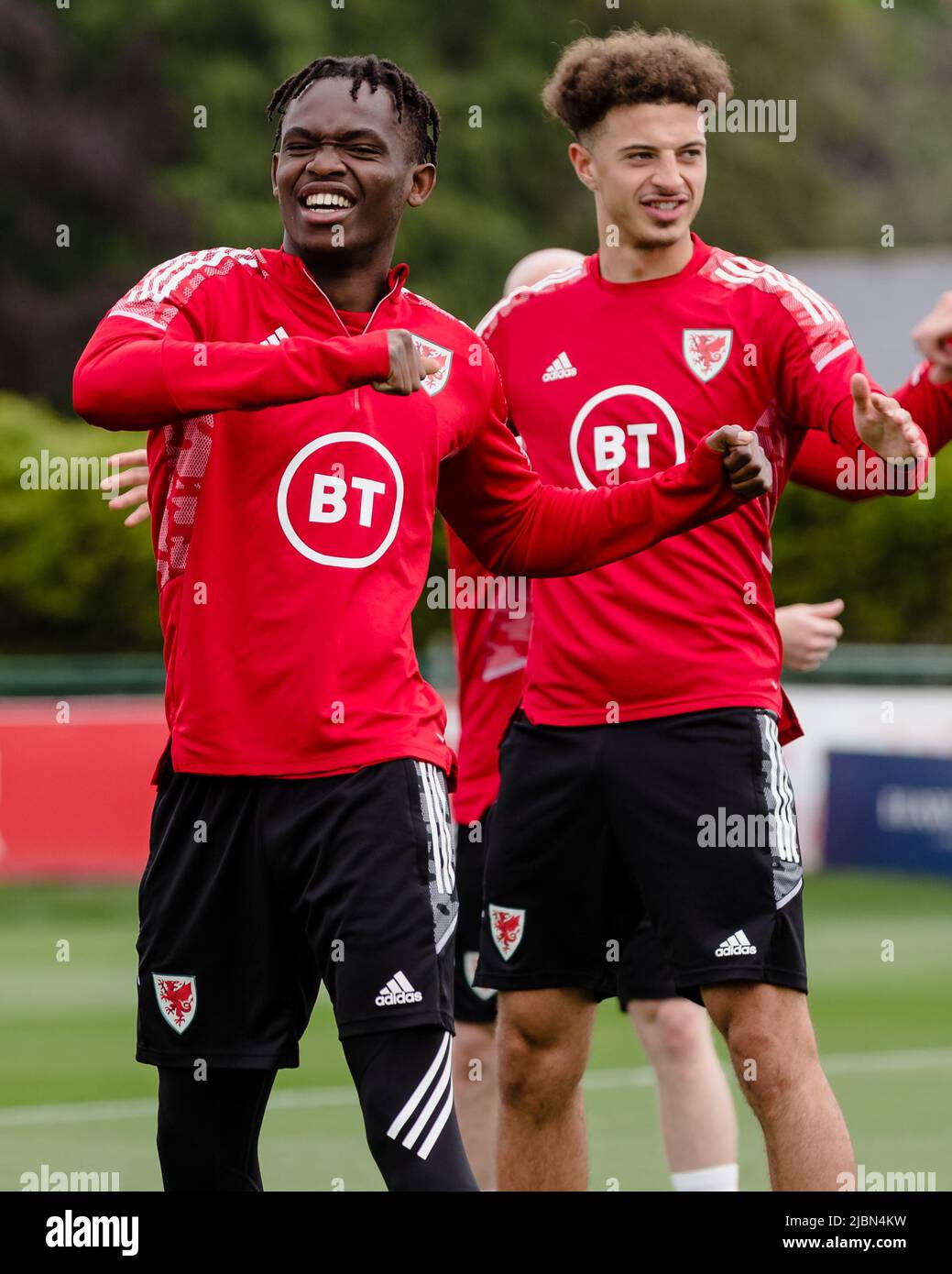 PONTYCLUN, WALES - 07 JUNE 2022: Wales' Rabbi Matondo and Wales' Ethan ...