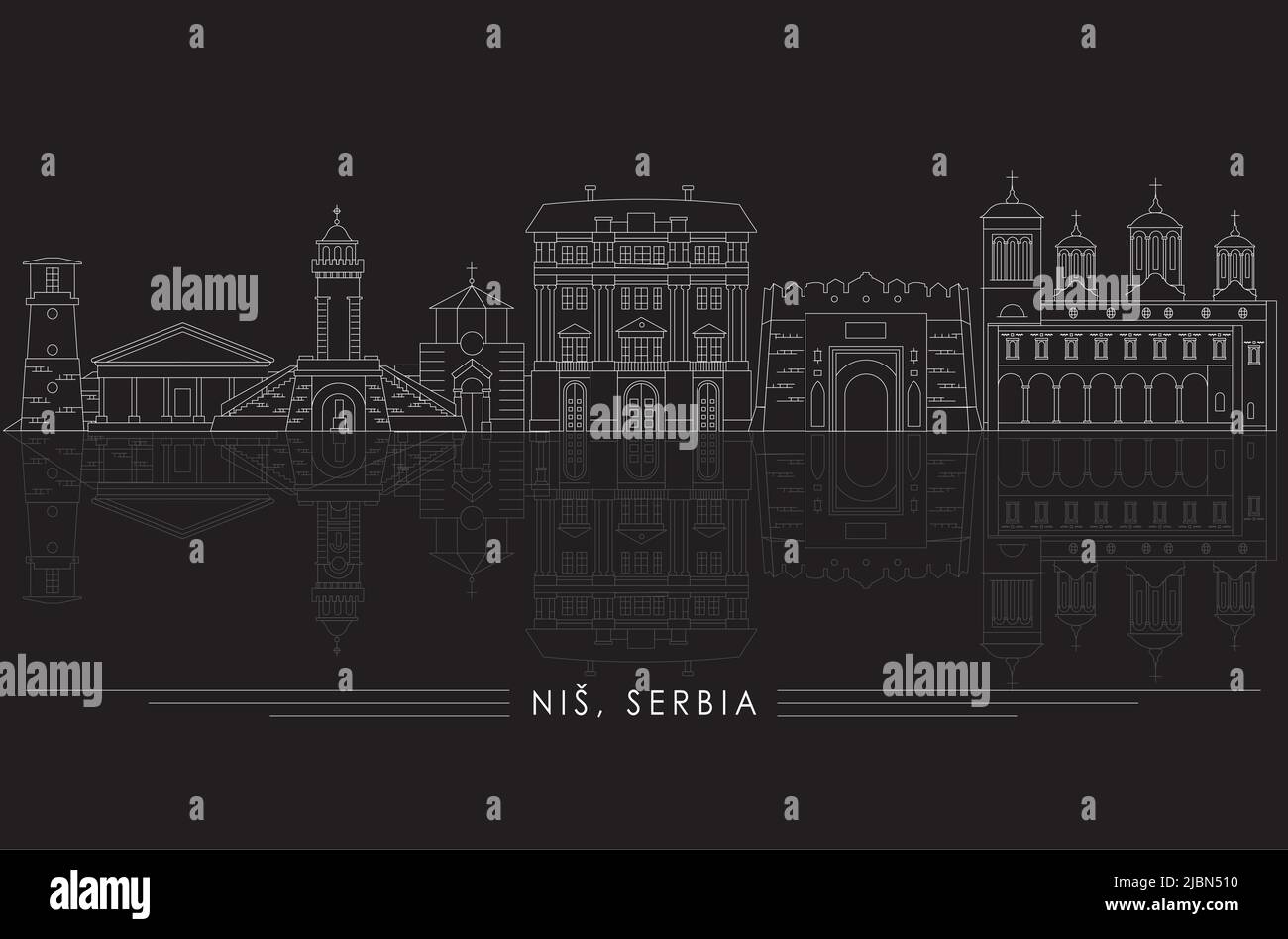 Outline Skyline panorama of City of Nis, Serbia - vector illustration ...