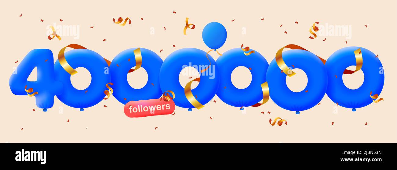 Banner with 4000000 followers thank you in form of 3d blue balloons and ...