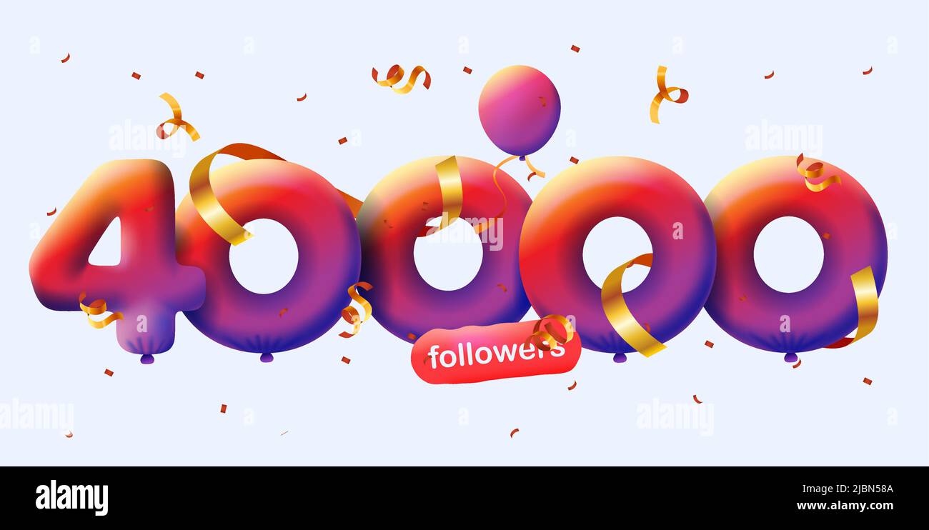 Banner With 40k Followers Thank You In Form Of 3d Red Balloons And
