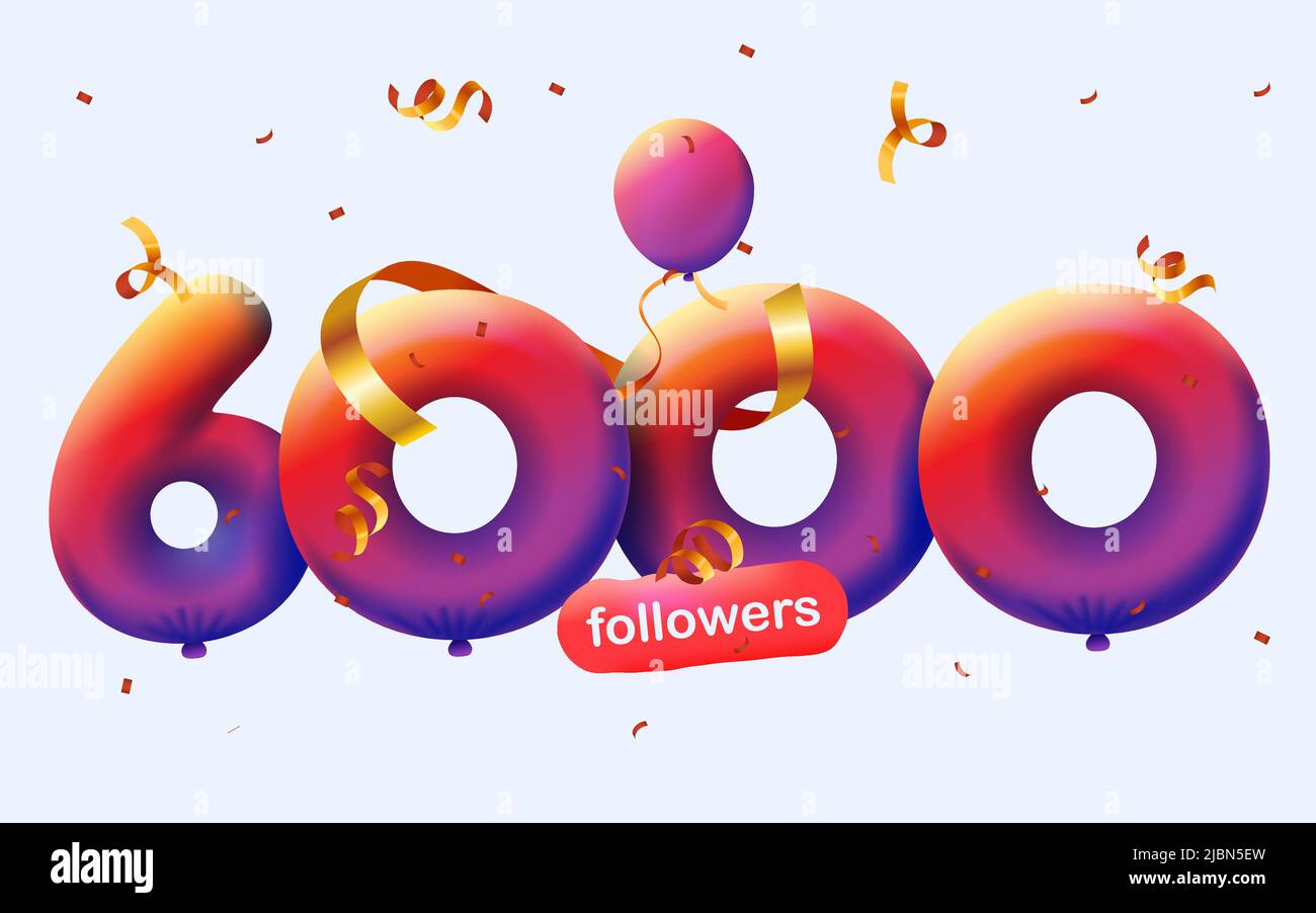 Banner with 6K followers thank you in form of 3d red balloons and ...