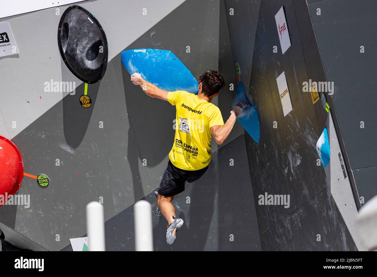 Climbing. Sport. Young person climbing in Block Climbing. Olympic ...