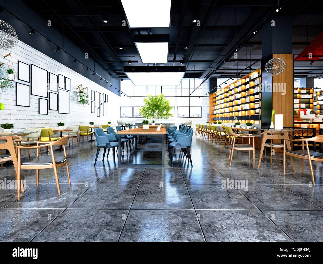 3d render of cafe restaurant interior Stock Photo - Alamy