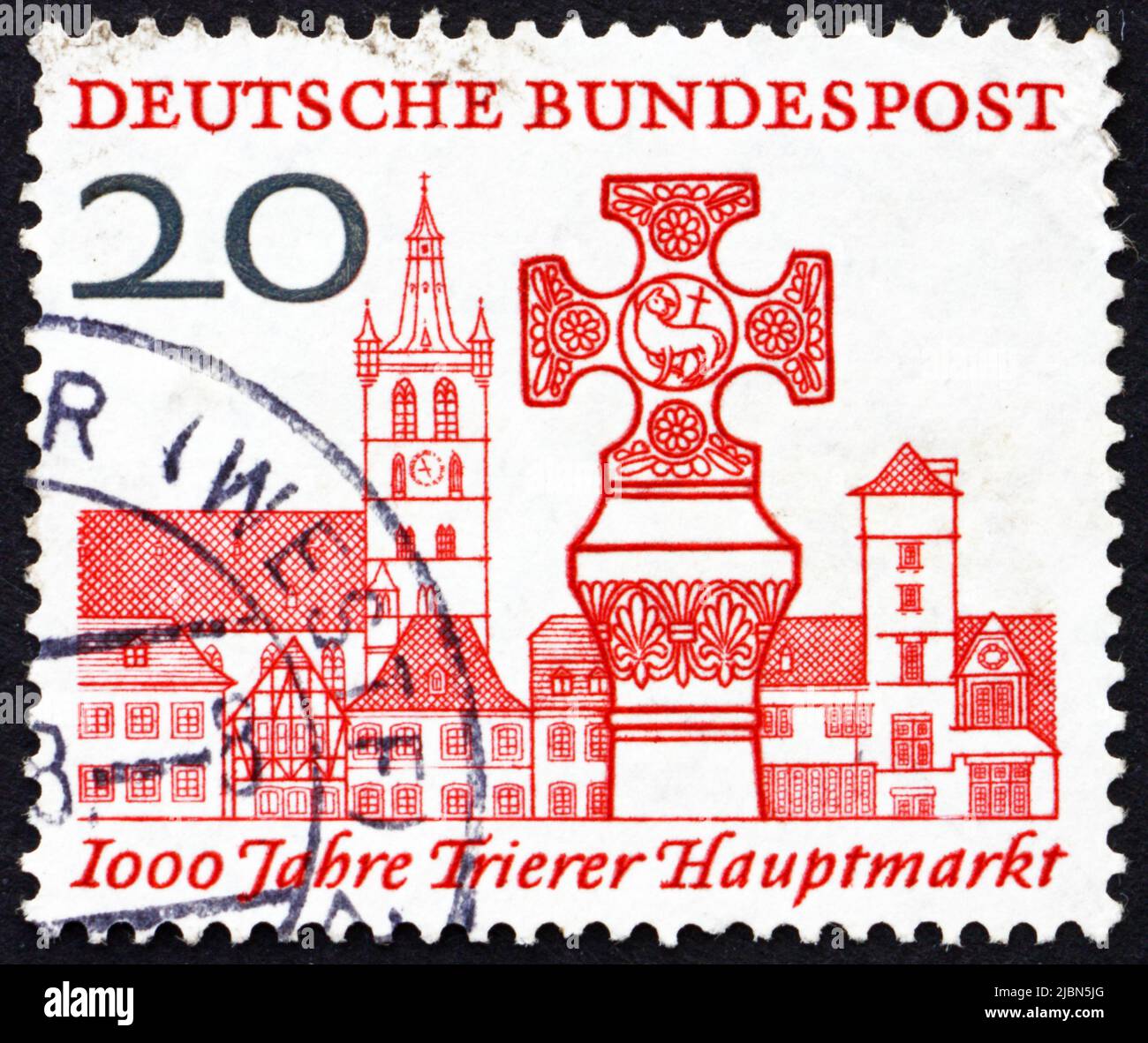 GERMANY - CIRCA 1958: a stamp printed in the Germany shows Market Cross ...