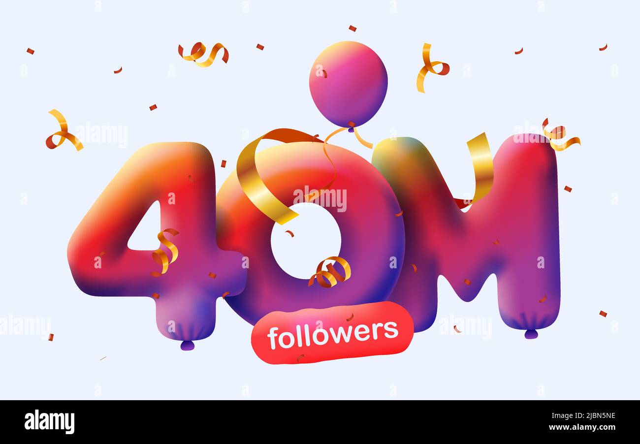 Banner with 40M followers thank you in form 3d red balloons and ...