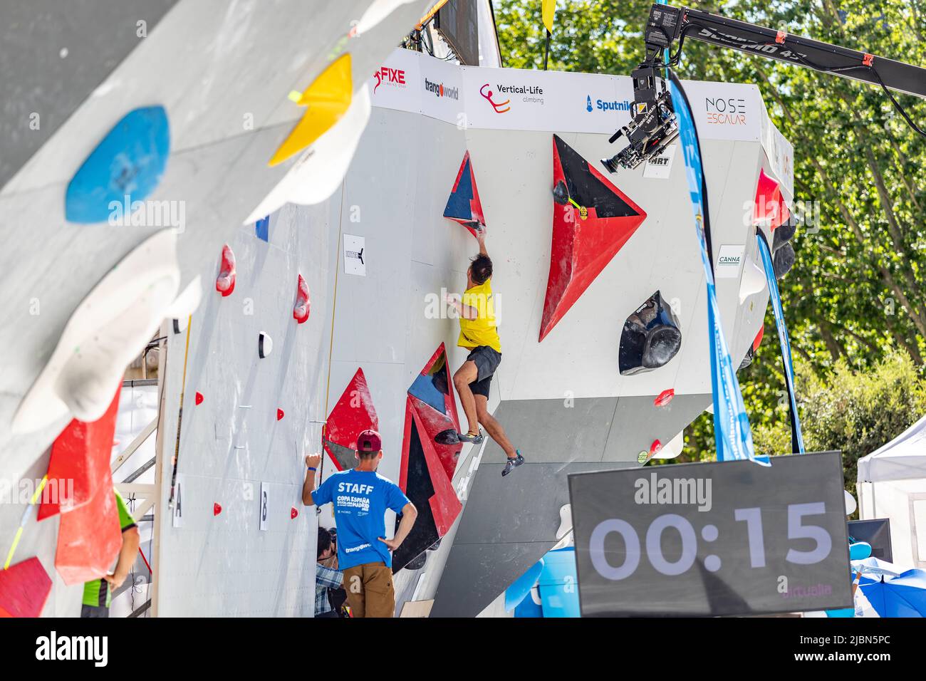 Climbing. Sport. Young person climbing in Block Climbing. Olympic ...