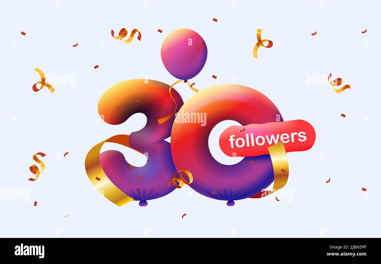 Banner with 30 followers thank you in form of 3d red balloons and ...