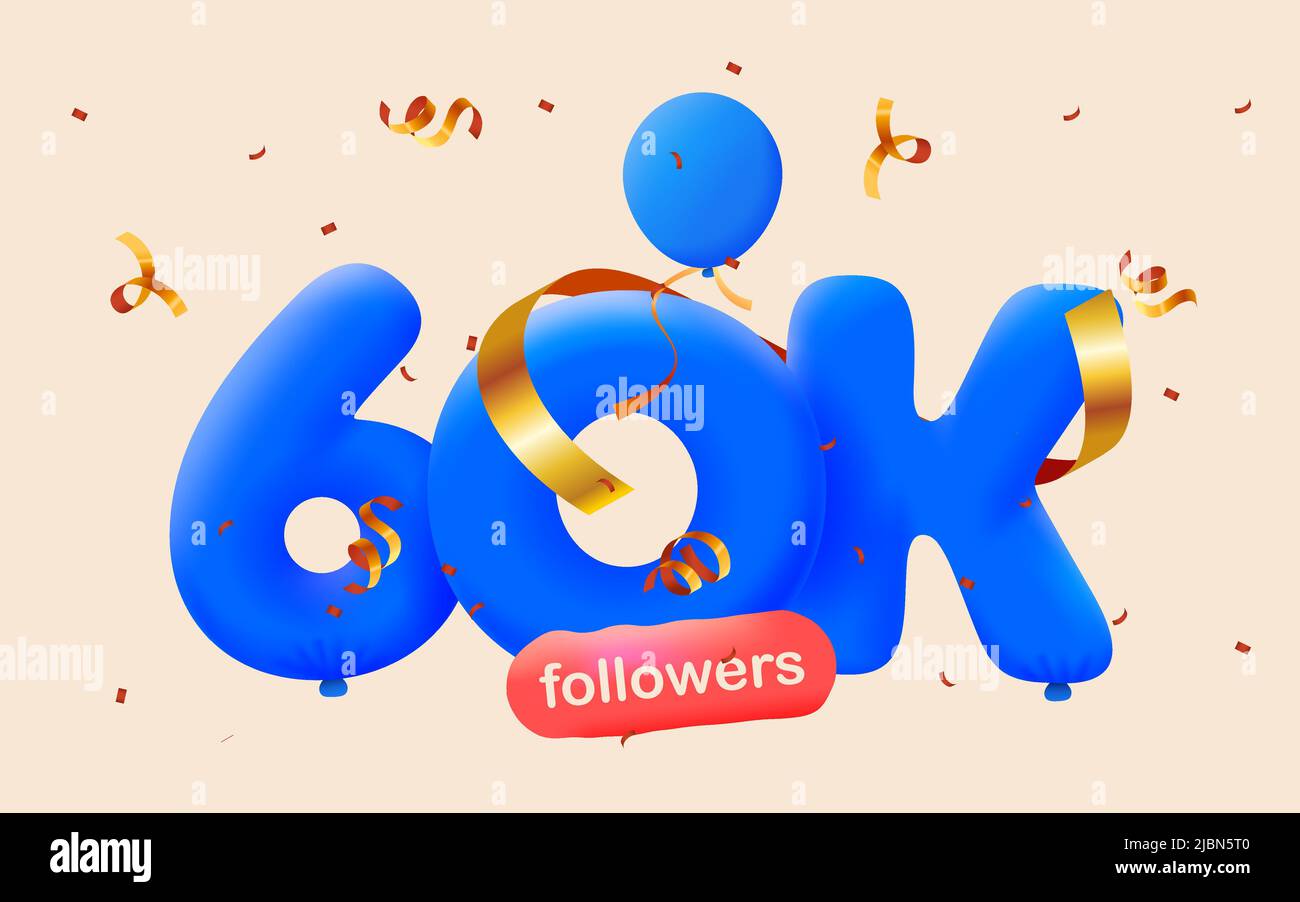 Banner With 60k Followers Thank You In Form Of 3d Blue Balloons And
