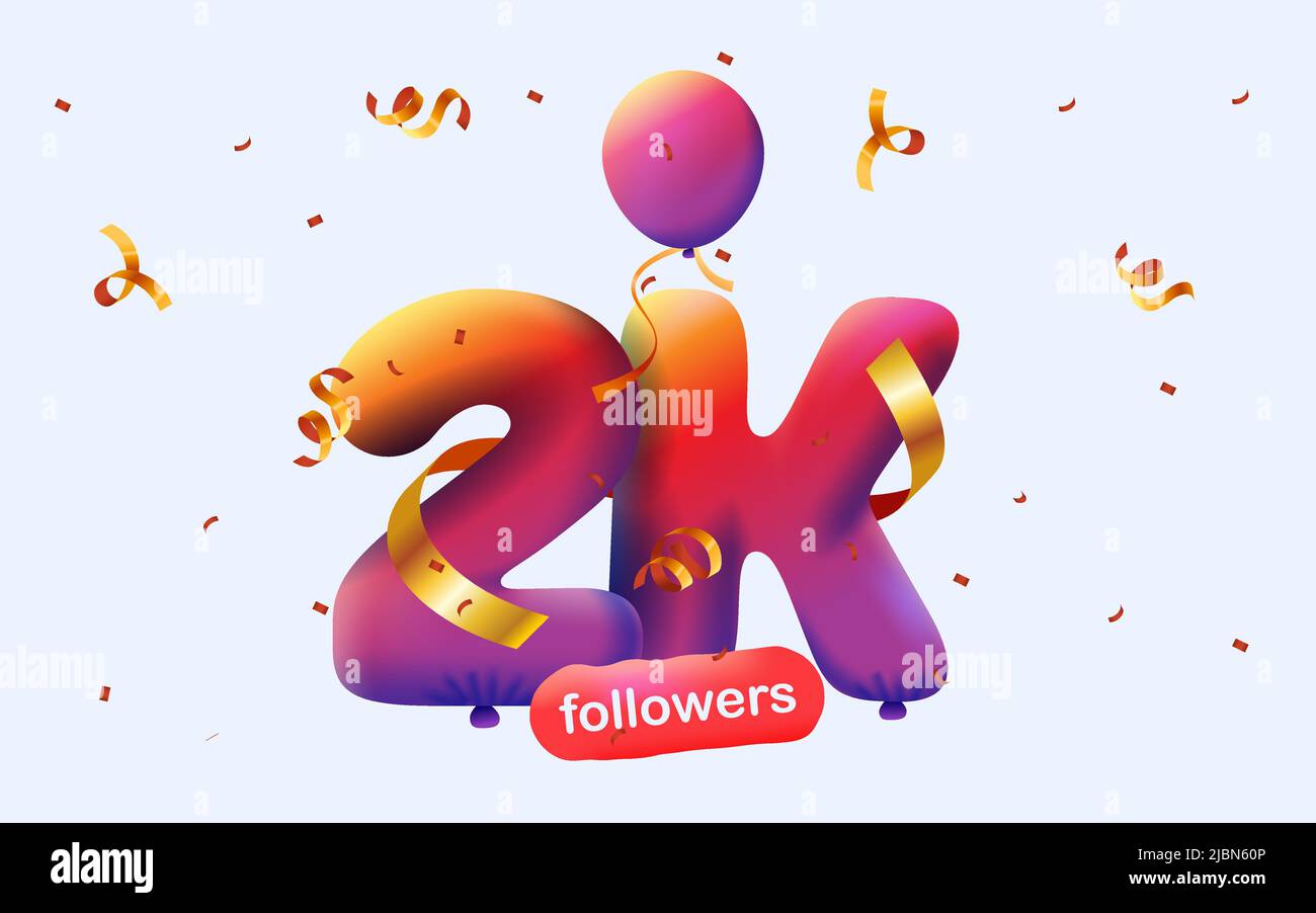 Banner With 2k Followers Thank You In Form 3d Red Balloons And Colorful