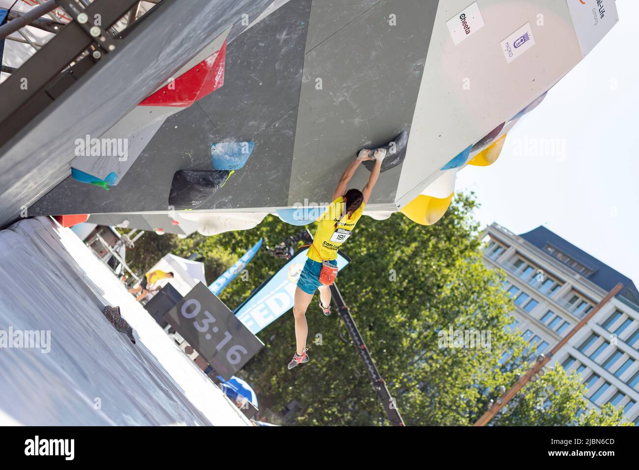 Climbing. Sport. Young person climbing in Block Climbing. Olympic ...