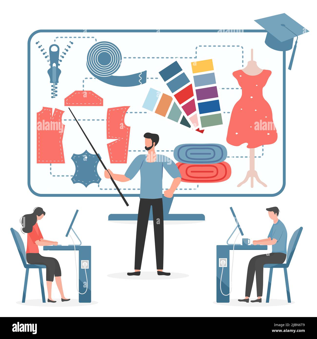 Vector illustration Seamstress teaching people at sewing classes ... Vector illustration Seamstress teaching people at sewing classes ...