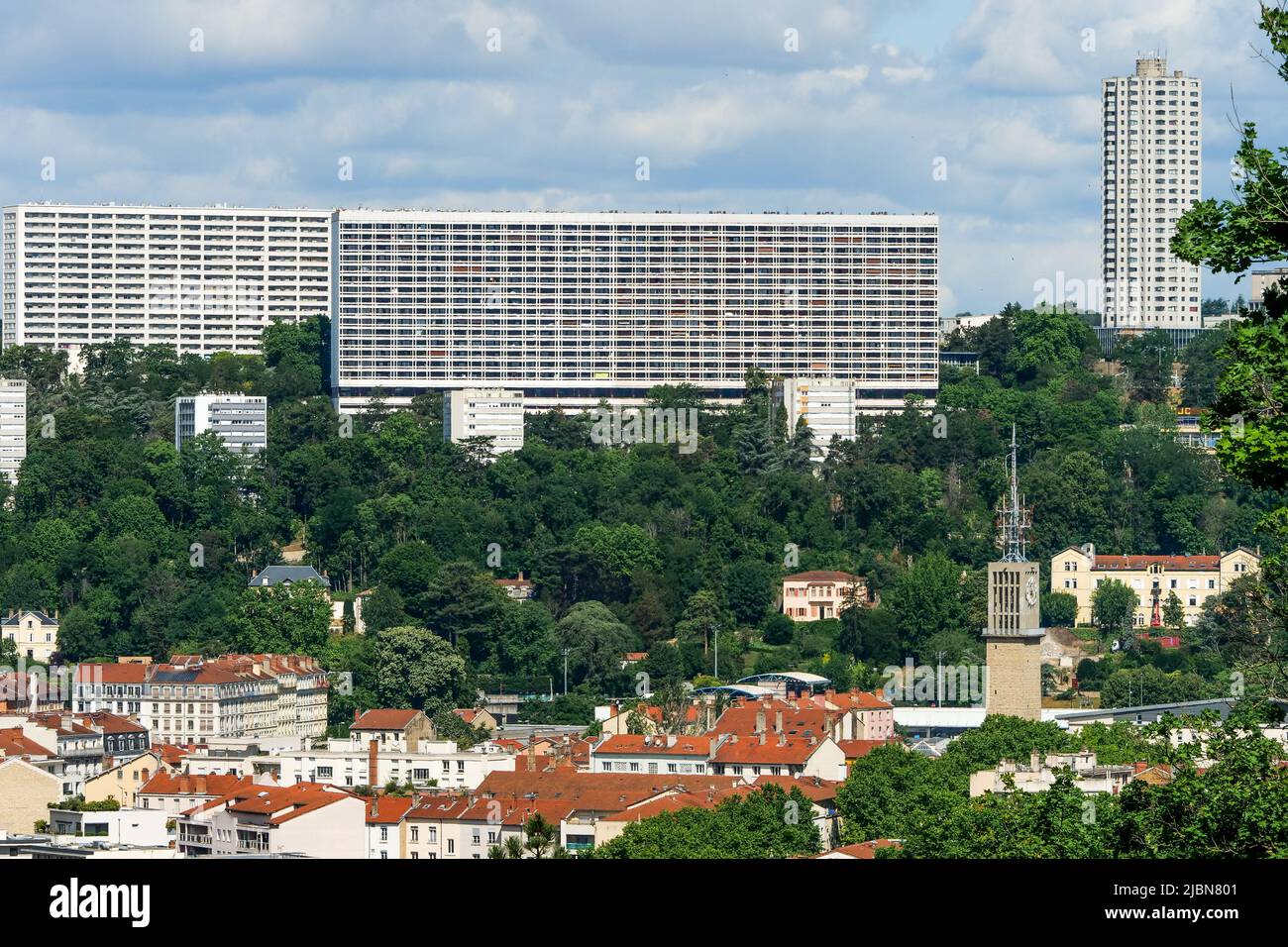 Wide building and the Panoramic Tower of La Duchère, Lyon, Rhône ...